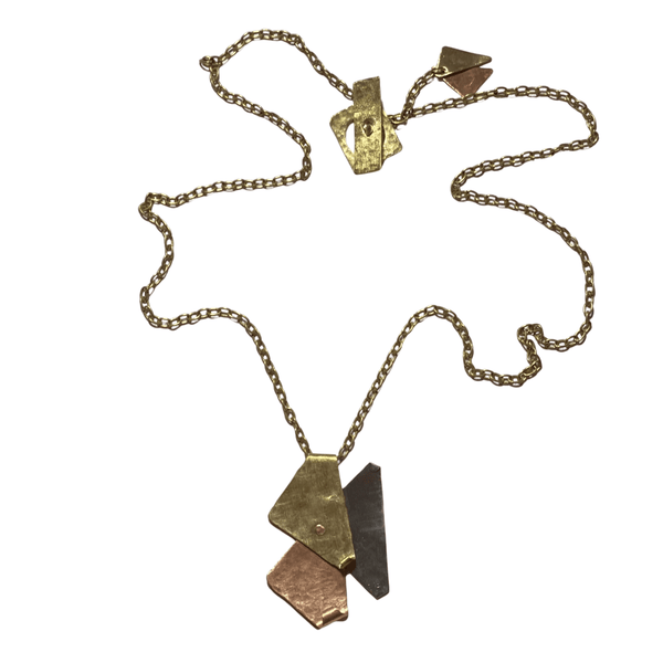 Handcrafted Mixed Metal Geometric Design Riveted Pendant Necklace with ...